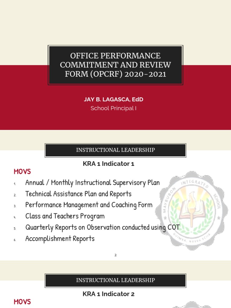 Office Performance Commitment and Review FORM (OPCRF) 2020-2021 | PDF