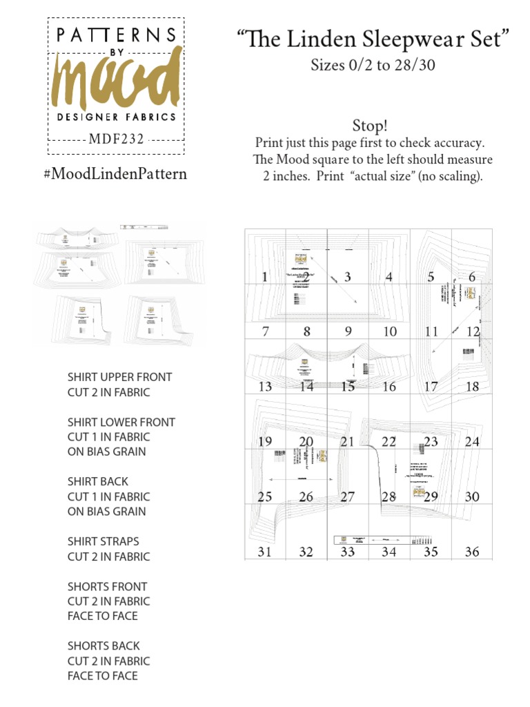 Pijama SHORT LINDEN MoodFabrics - Linden-Pattern | PDF | Clothing | Softlines (Retail)