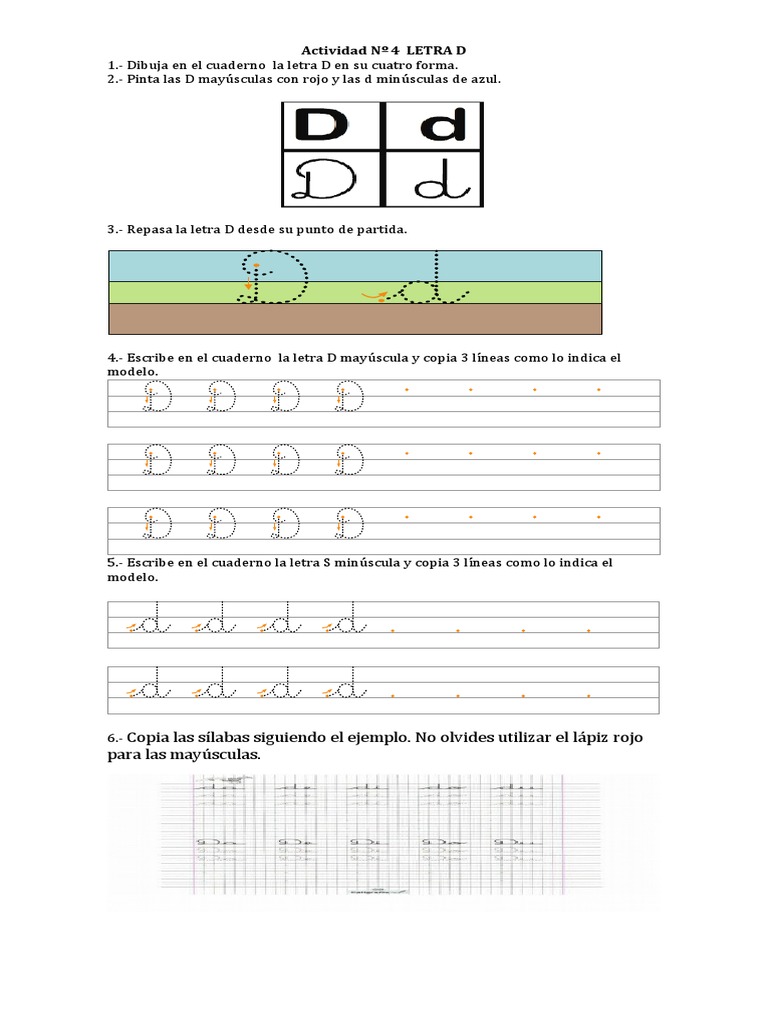 Actividad de Escritura: Letra D y S | PDF | Artes del Lenguaje y ...