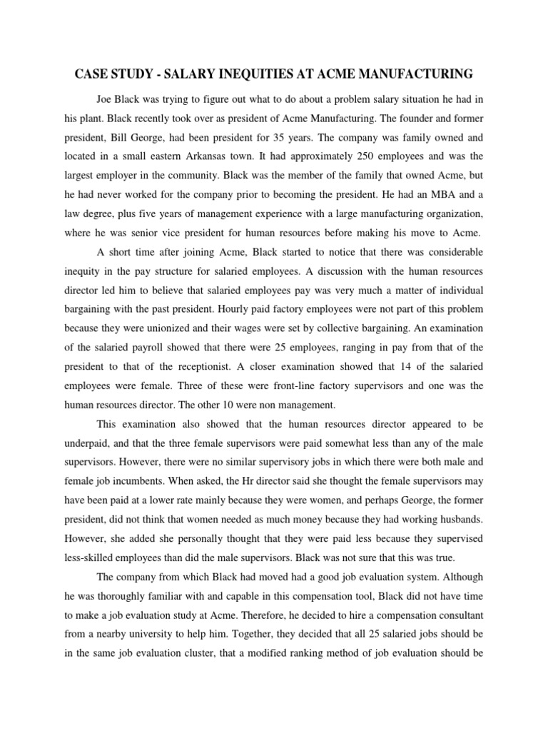 Case Study - Salary Inequities at Acme Manufacturing | PDF | Employment ...