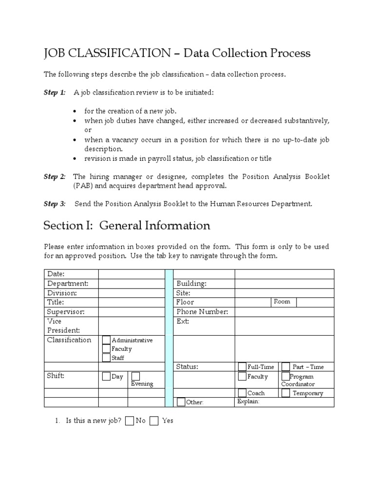 JOB CLASSIFICATION - Data Collection Process: Step 1: A Job ...