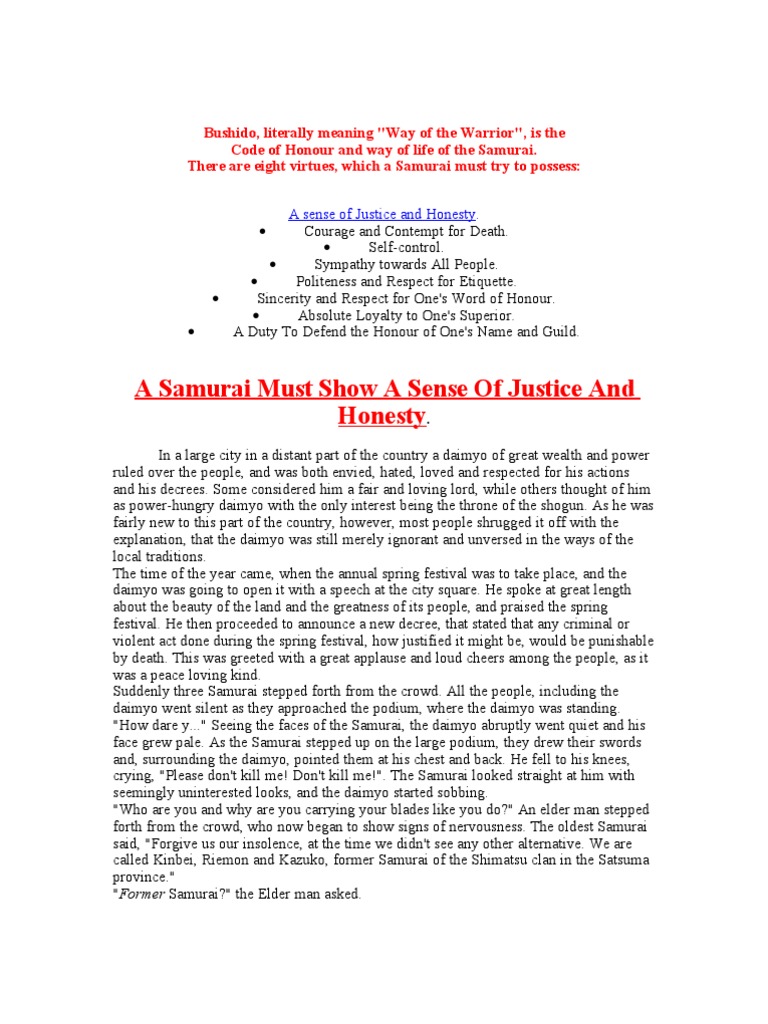 A Samurai Must Show A Sense of Justice and Honesty | PDF | Bushido ...