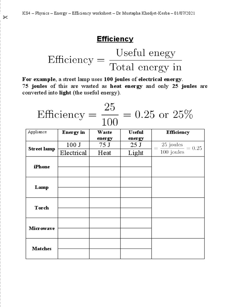 Energy Efficiency Calculation Worksheet | PDF
