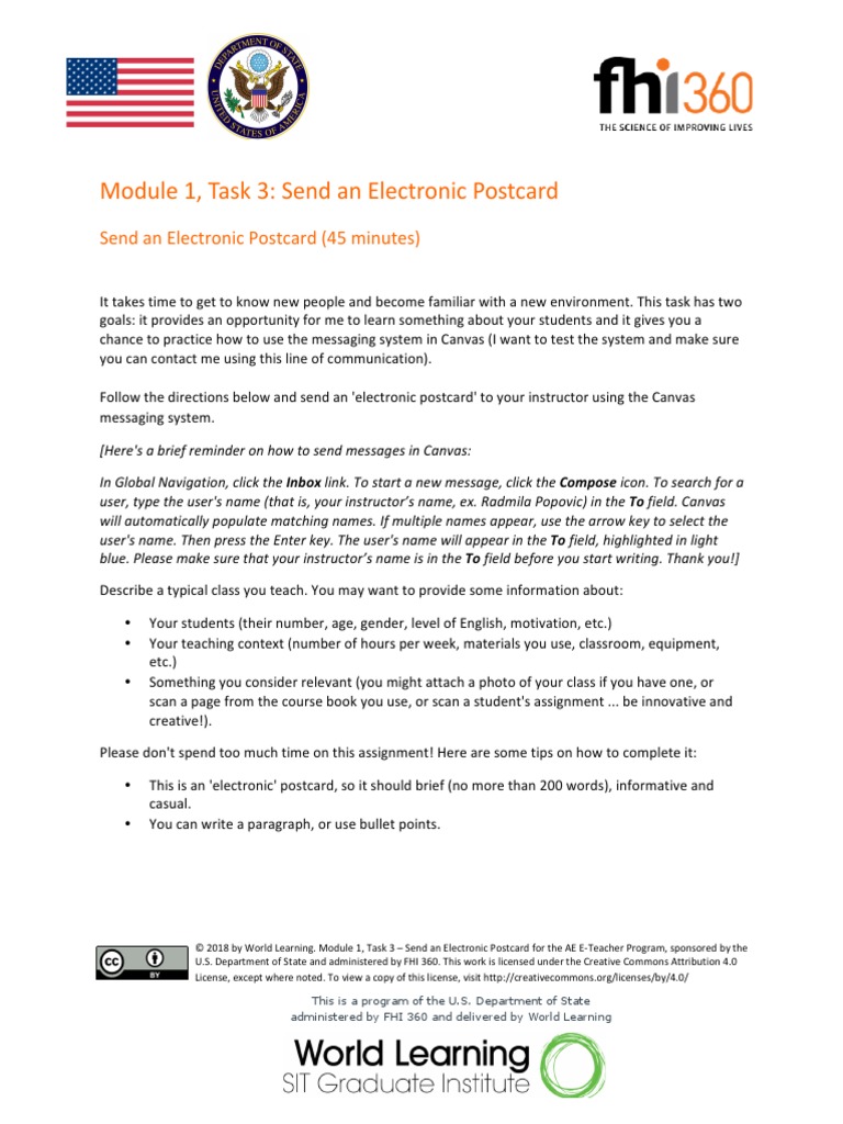 Module 1, Task 3 - Electronic Postcard | PDF | Human Communication ...