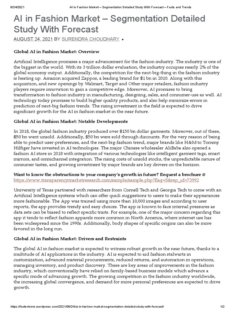 AI in Fashion Market - Segmentation Detailed Study With Forecast ...