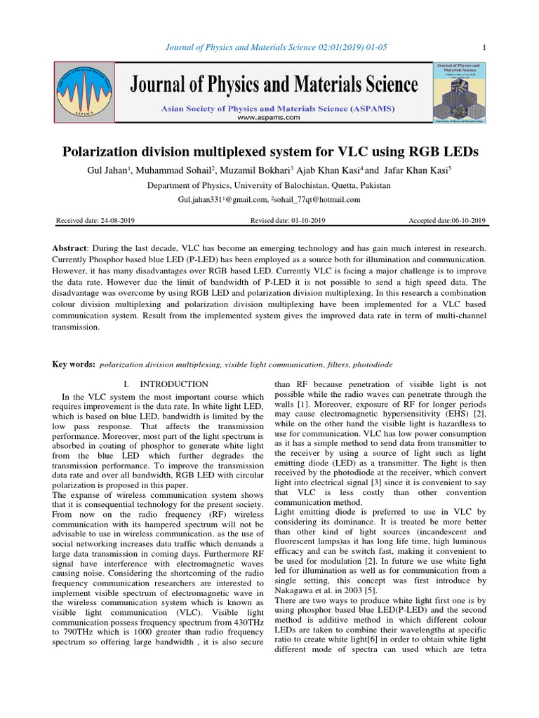 Polarization Division Multiplexed System For VLC Using RGB LEDs | PDF | Light Emitting Diode ...