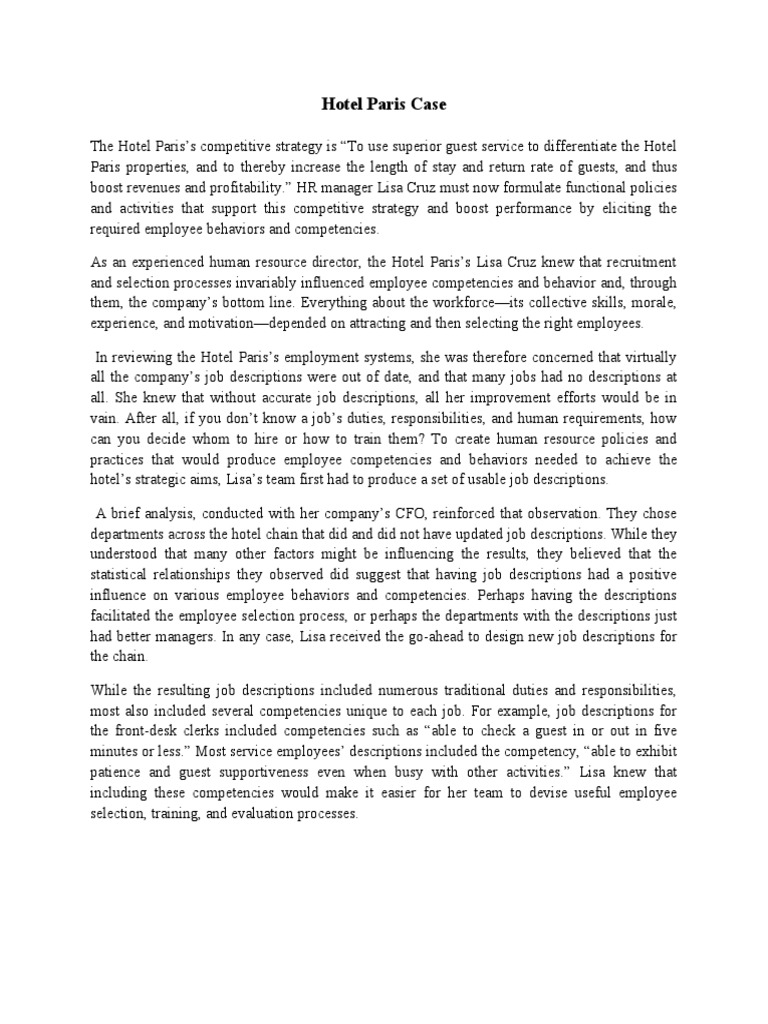 Hotel Paris Case | PDF | Competence (Human Resources) | Human Resource ...