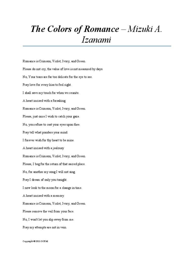 The Colors of Romance Poem Analysis | PDF