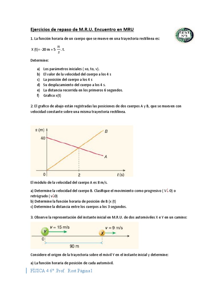 Ejercicios de Repaso de MRU | PDF | Velocidad | Trayectoria
