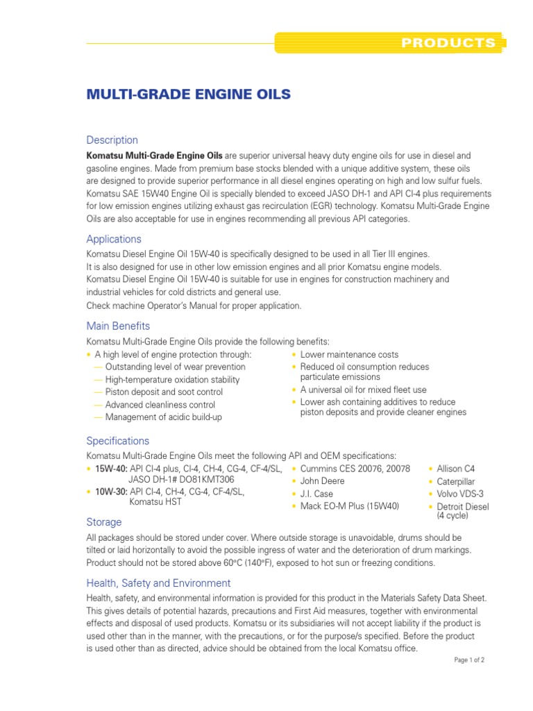 Komatsu Oils | PDF | Motor Oil | Fires