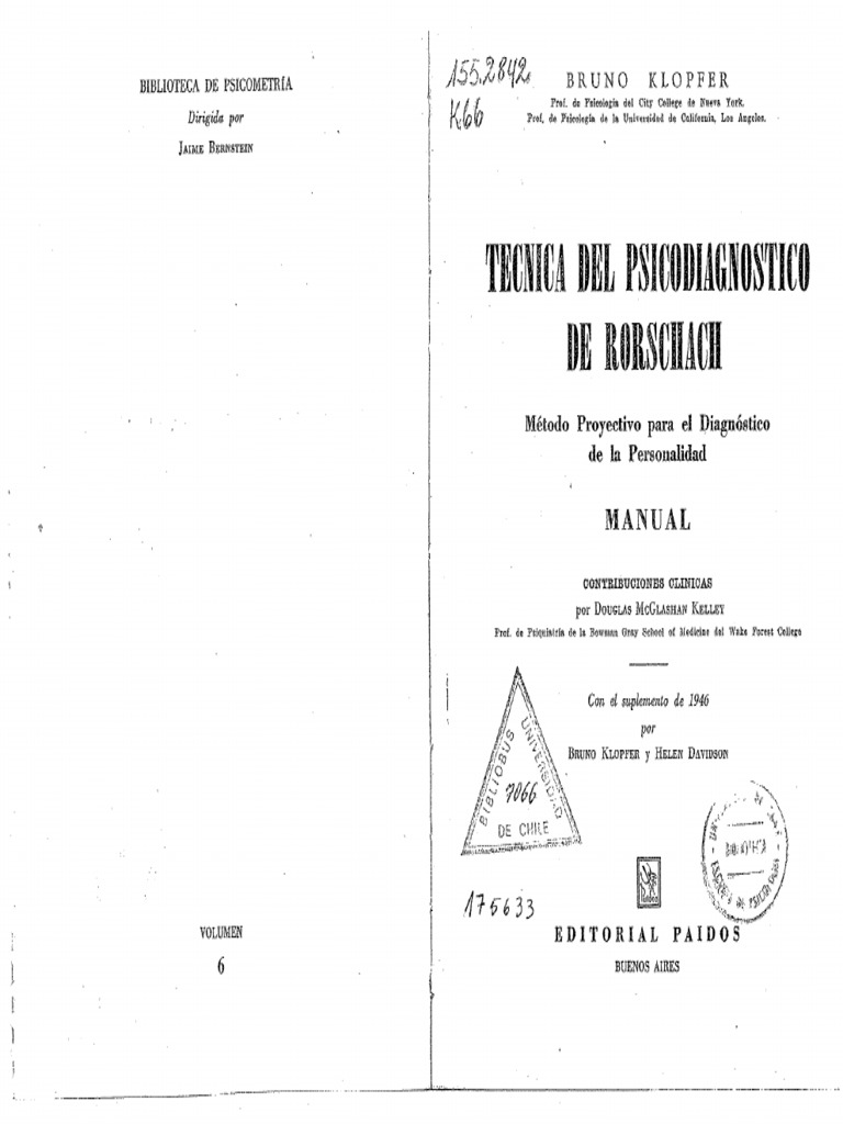 Bruno Klopfer - Técnica Del Psicodiagnostico de Rorschach LIBRO COMPLETO | PDF