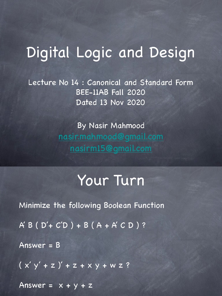 14 DLD Lec 14 Canonical Forms Dated 13 Nov 2020 Lecture Slides | PDF ...