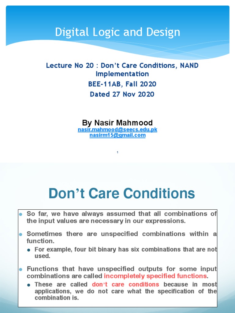 20 DLD Lec 20 Dont Care, NAND Implementation Dated 27 Nov 2020 Lecture Slides | PDF | Logic Gate ...
