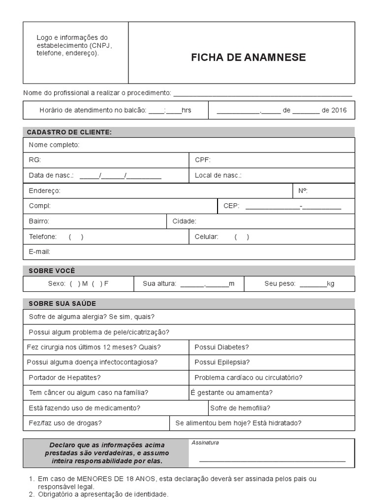 Ficha de Anamnese Modelo | PDF | Remédio | Ciências da Saúde