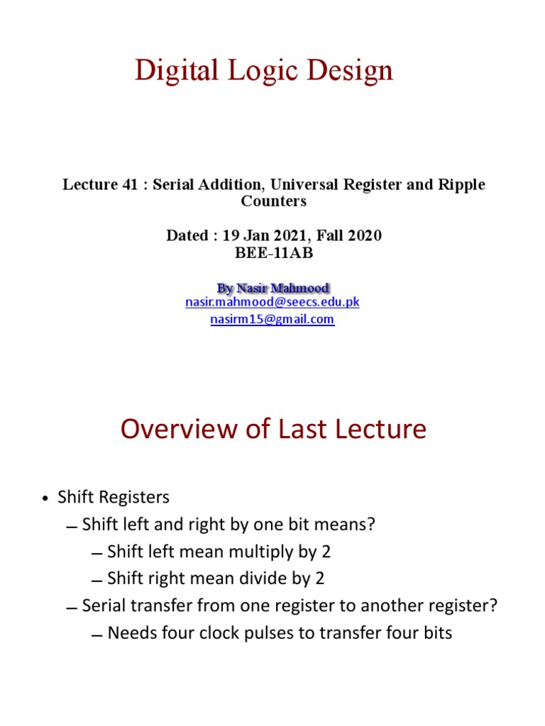 41 DLD Lec 41 Serial Addition, Ripple Counter Dated 19 Jan 2021 Lecture Slides | PDF | Computing ...