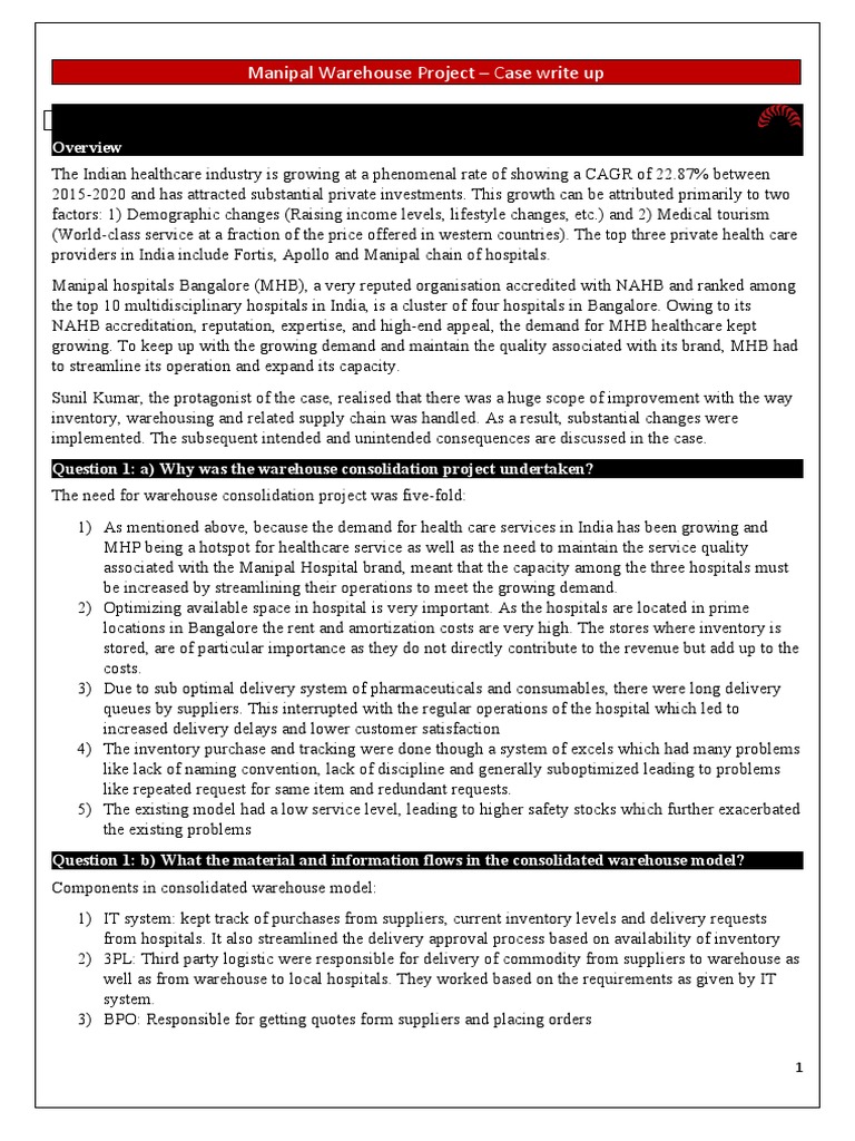 Manipal Warehouse - Ravindra - 2011125 | PDF | Warehouse | Inventory