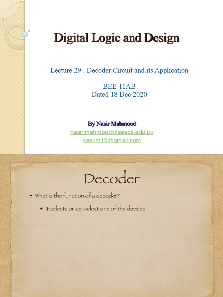 29 DLD Lec 29 Decoder CIrcuit and Its Application 18 Dec 2020 Lecture ...