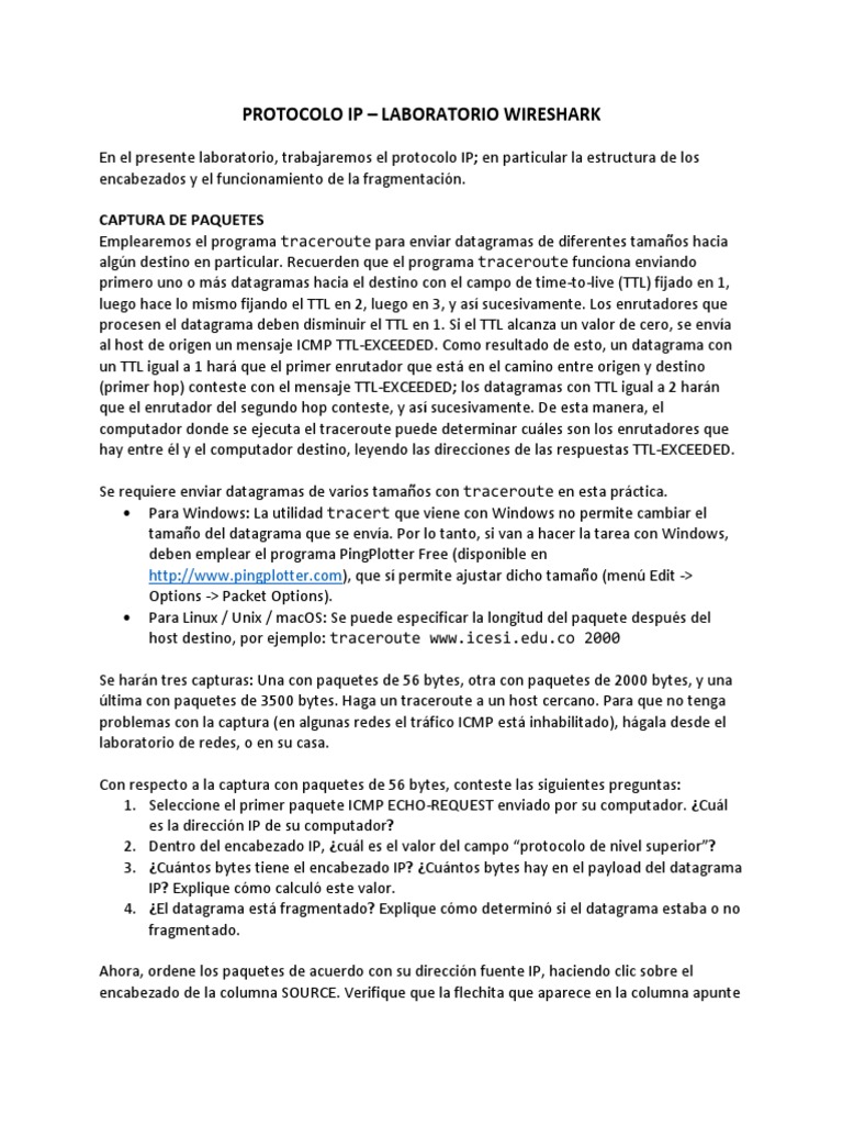 Laboratorio IP | Descargar gratis PDF | Protocolos de internet | Protocolos de red