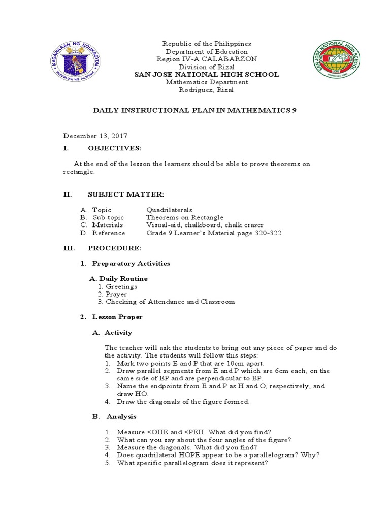 San Jose National High School | PDF | Rectangle | Elementary Mathematics