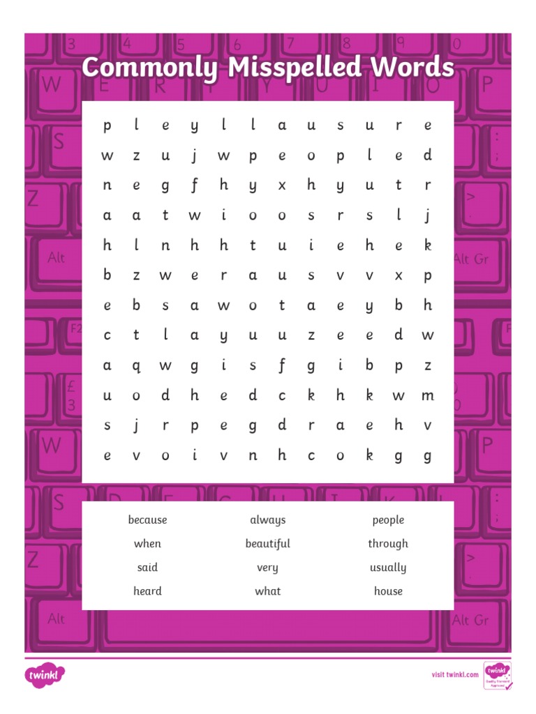 Commonly Misspelled Words Word Searches | PDF