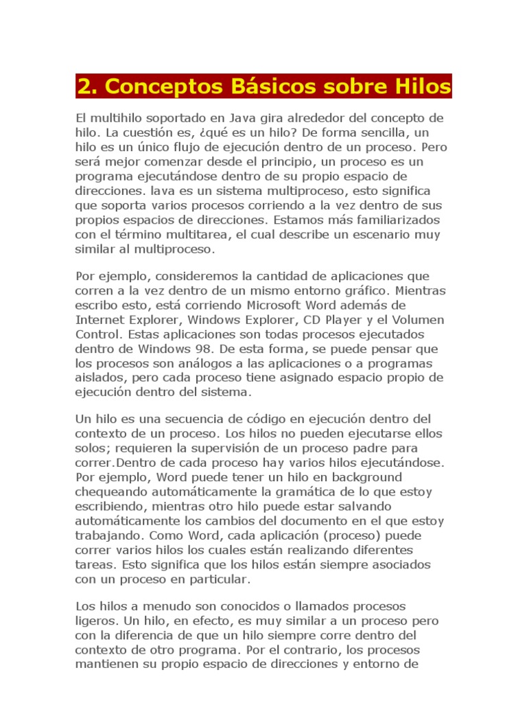 Conceptos básicos sobre hilos en Java | PDF | Hilo (Computación) | Proceso (Computación)