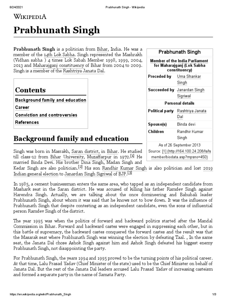 Prabhunath Singh - Wikipedia | PDF | Politics Of India