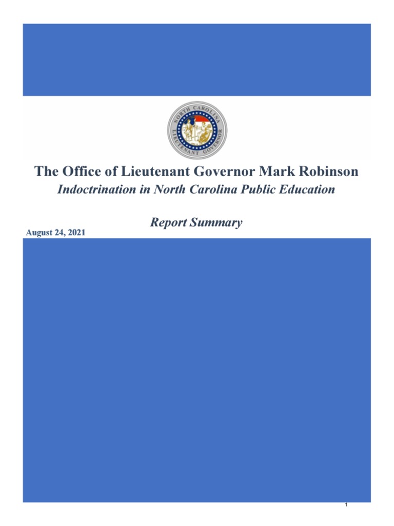 Summary of Indoctrination in North Carolina Public Education Report ...