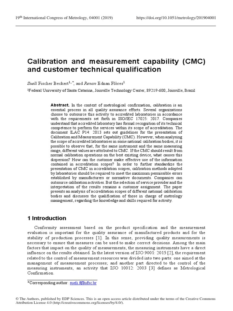 Calibration and Measurement Capability CMC and Cus | PDF | Metrology ...