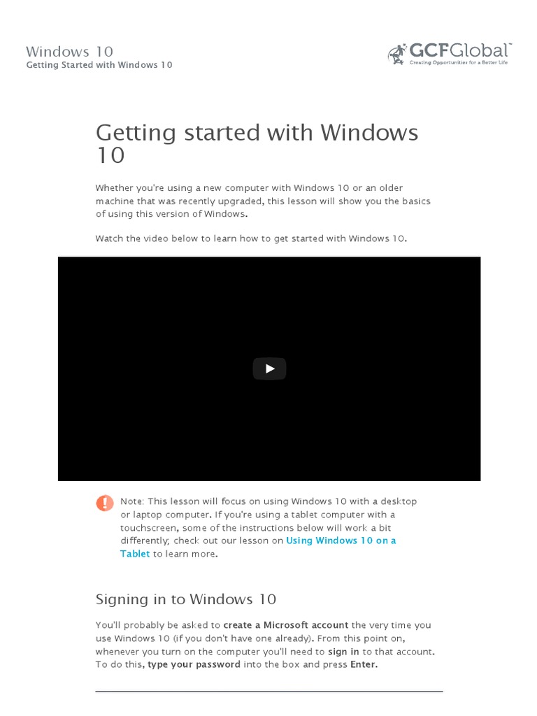 Windows 10 - Getting Started With Windows 10 | PDF | Windows 10 ...