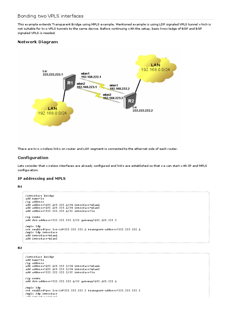 Bonding Two VPLS Interfaces: Network Diagram | PDF | Networking ...