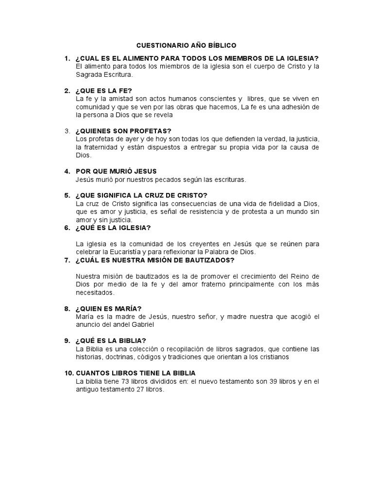Cuestionario Año Bíblico | PDF
