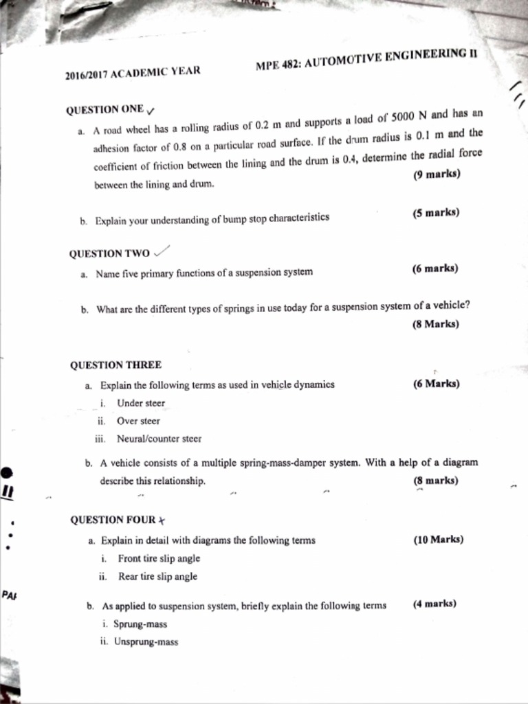 Automotive Exam Samples | PDF