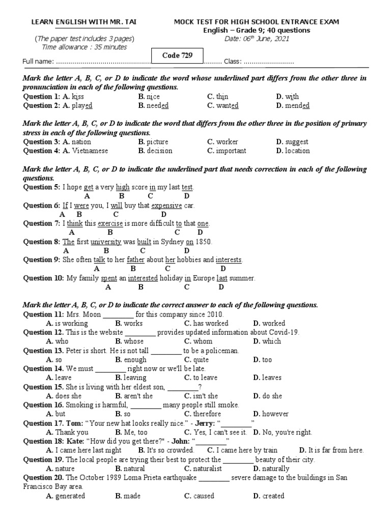 The Paper Test Includes 3 Pages Time Allowance: 35 Minutes Date: 06 ...