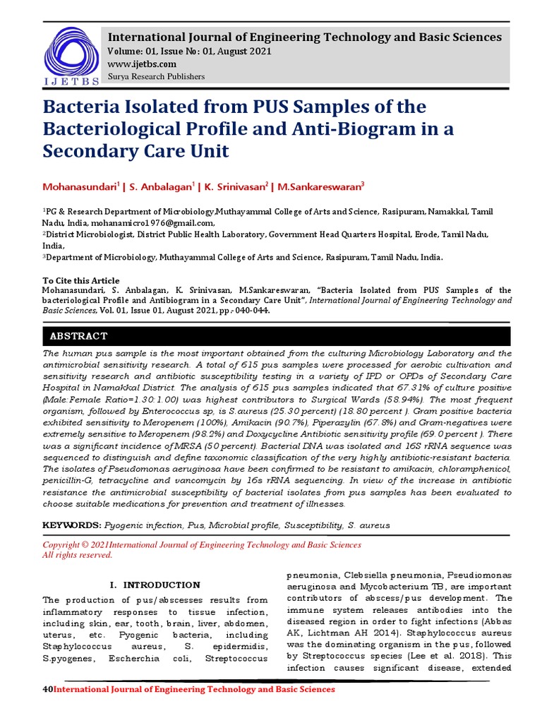Bacteria Isolated From PUS Samples of The Bacteriological Profile and ...