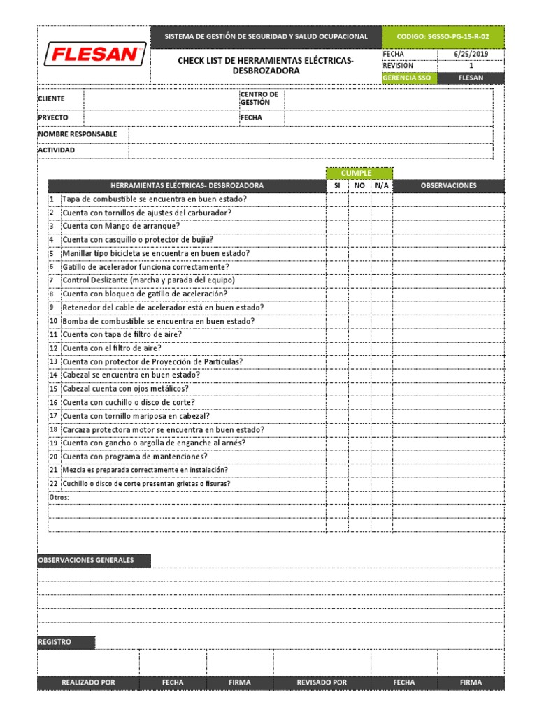 Check List Desbrozadora49 | PDF