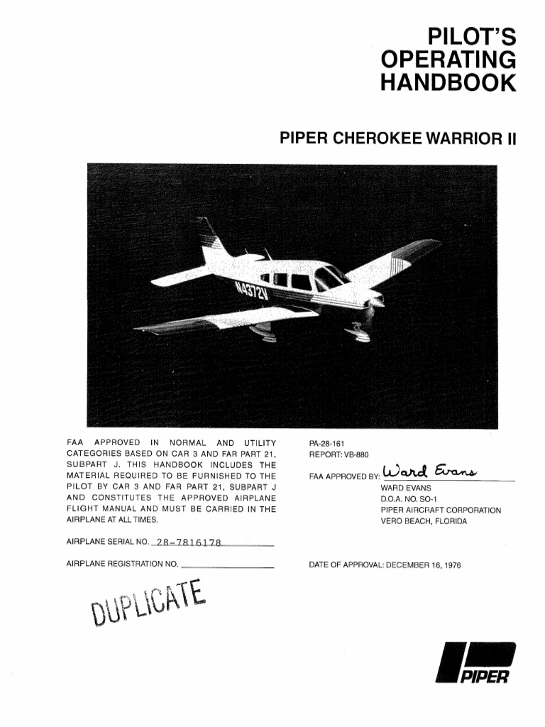 Piper PA-28-161 Cherokee Warrior II - POH | PDF