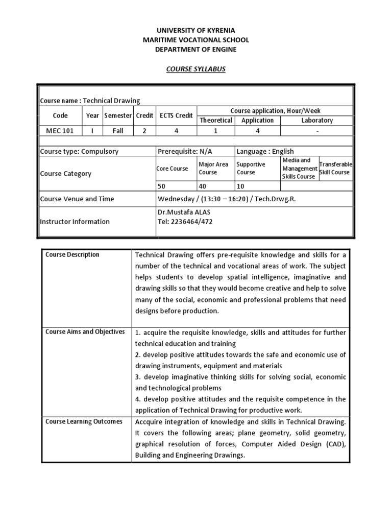 Technical Drawing Course Syllabus | PDF | Engineering | Technical Drawing