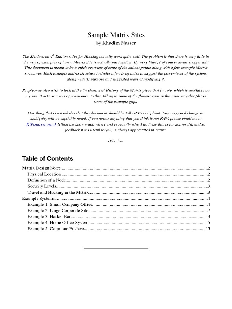 Sample Matrix Sites: Table of Contents | PDF | Security Hacker ...