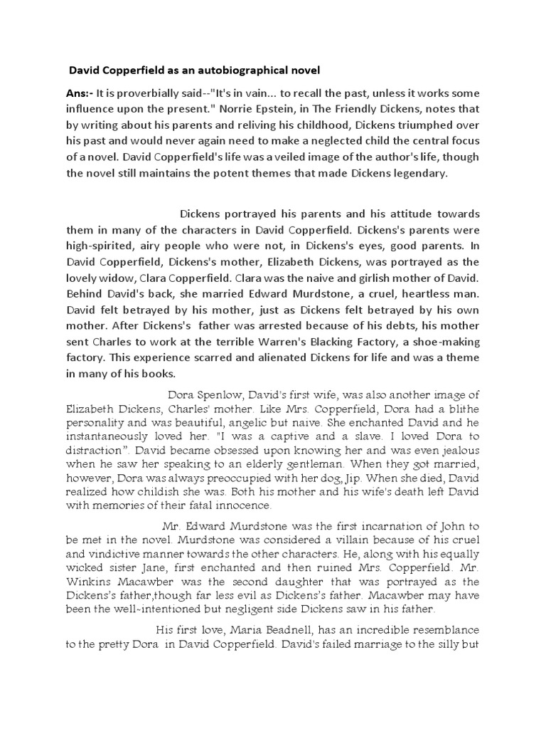 David Copperfield As An Autobiographical Novel Ans | Download Free PDF ...