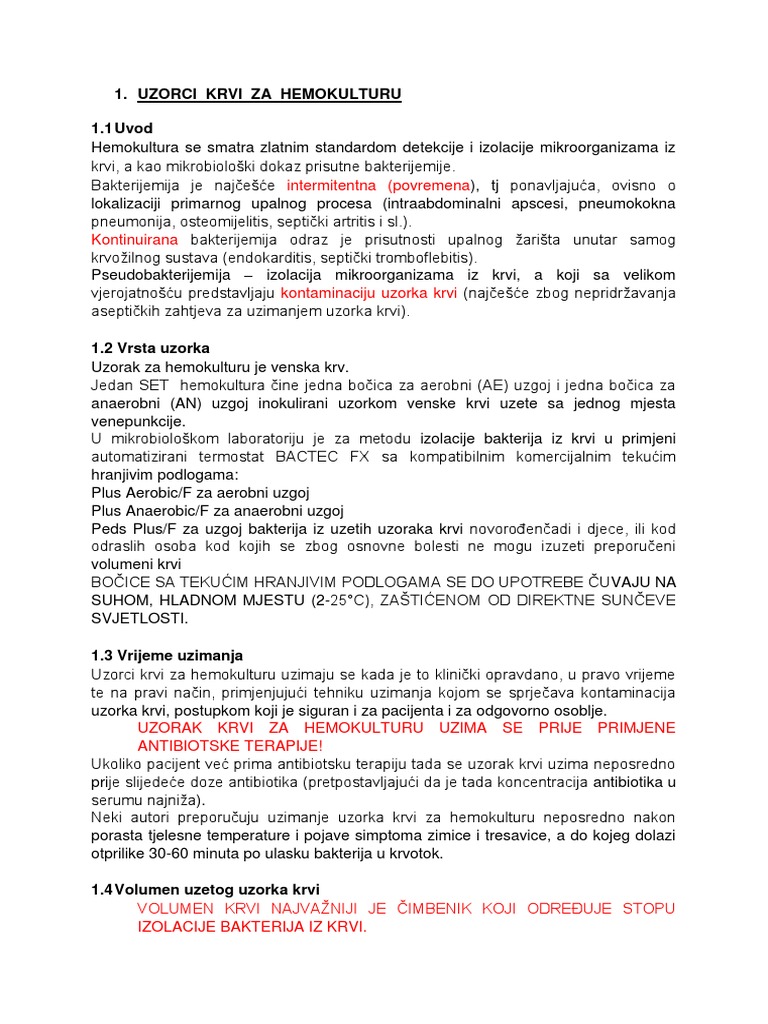 Uzorci Krvi Za Hemokulturu | PDF