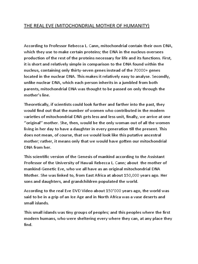 The Real Eve (Mitochondrial Mother of Humanity) | PDF | Epidermis | Skin