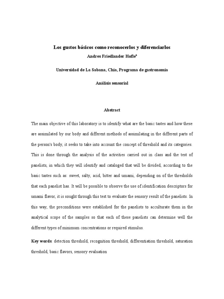 Los Gustos Básicos Como Reconocerlos y Diferenciarlos | PDF | Sabor ...