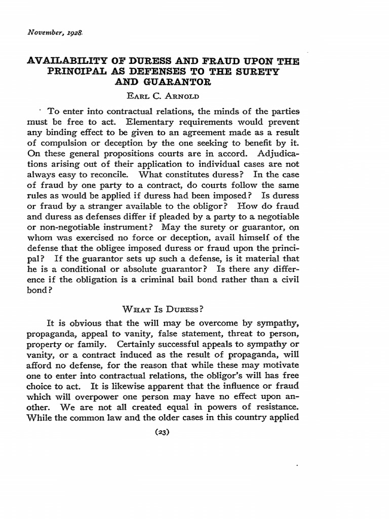 Availability of Duress and Fraud Upon The Principal As Defenses T | PDF ...