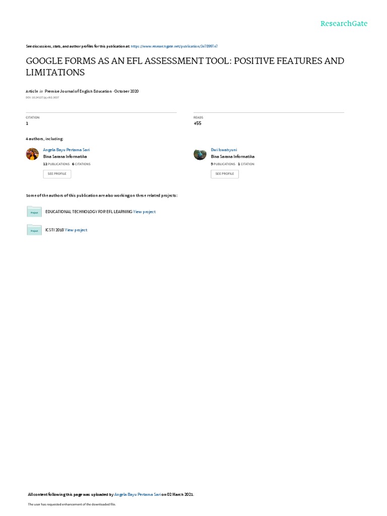 Google Forms As An Efl Assessment Tool | PDF | Multiple Choice | Gmail