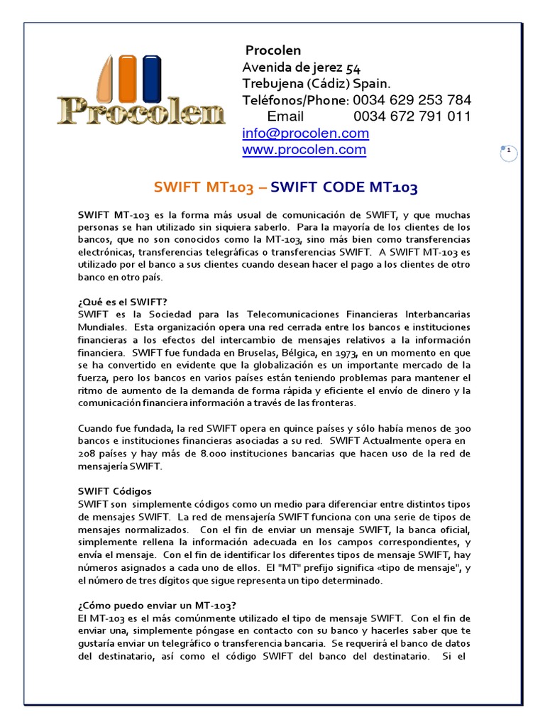 Guía sobre el SWIFT MT-103 | PDF | Transferencia bancaria | Bancos