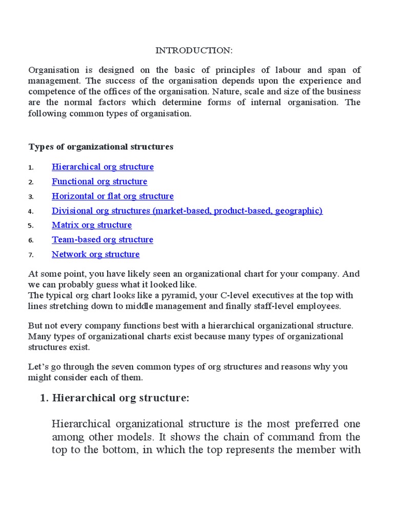 Types of Organizational Structures | PDF | Organizational Structure ...