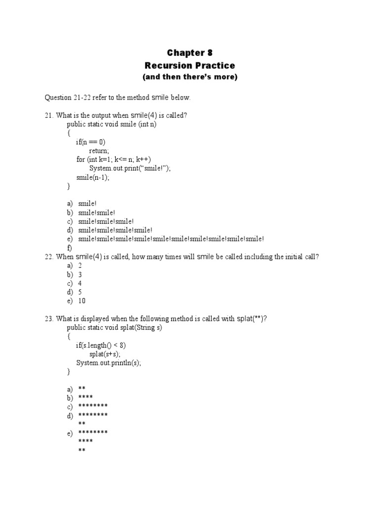 Recursion Practice Questions and Answers | PDF | Control Flow | Theoretical Computer Science