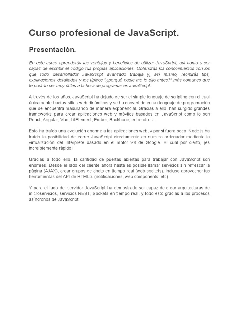 Curso Profesional de JavaScript | PDF | Script Java | Modelo de objeto de documento