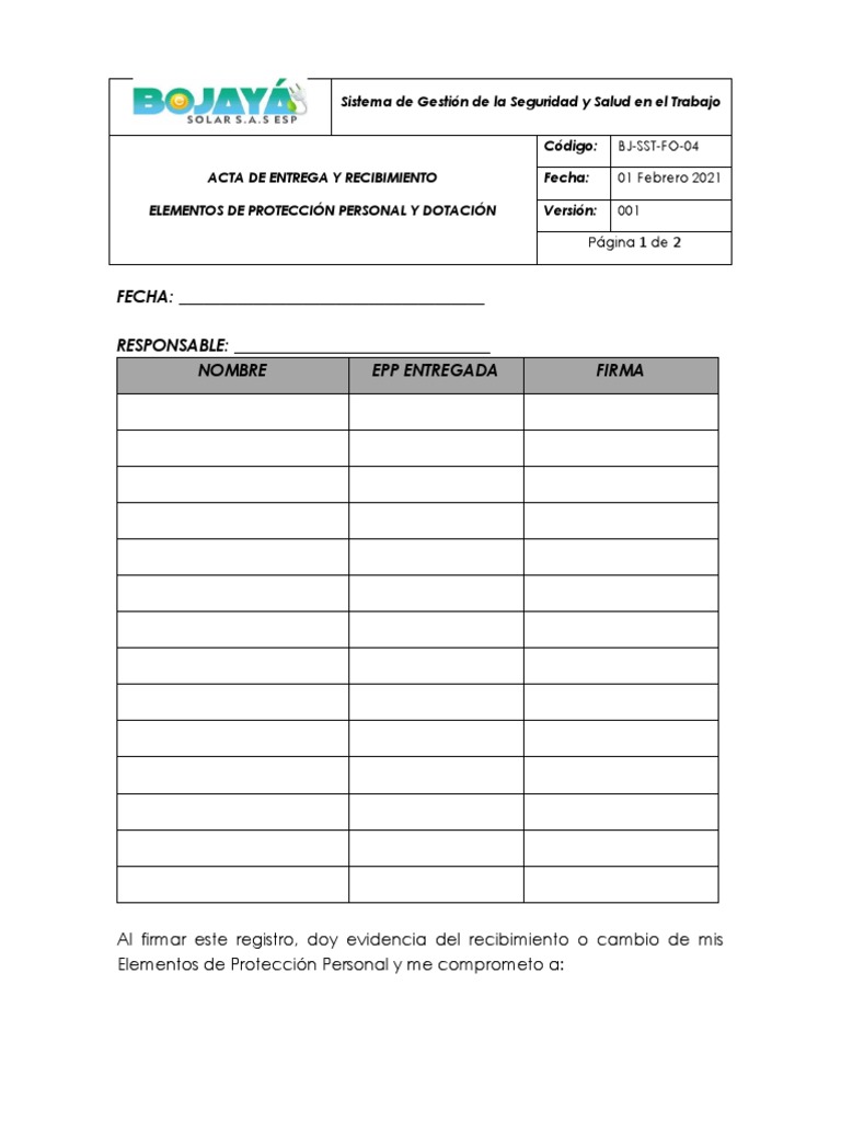 Acta de Entrega EPP | PDF