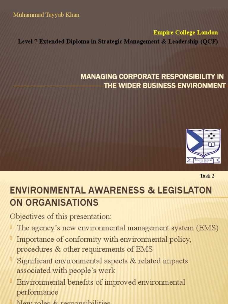 Managing Corporate Responsibility in The Wider Business Environment ...